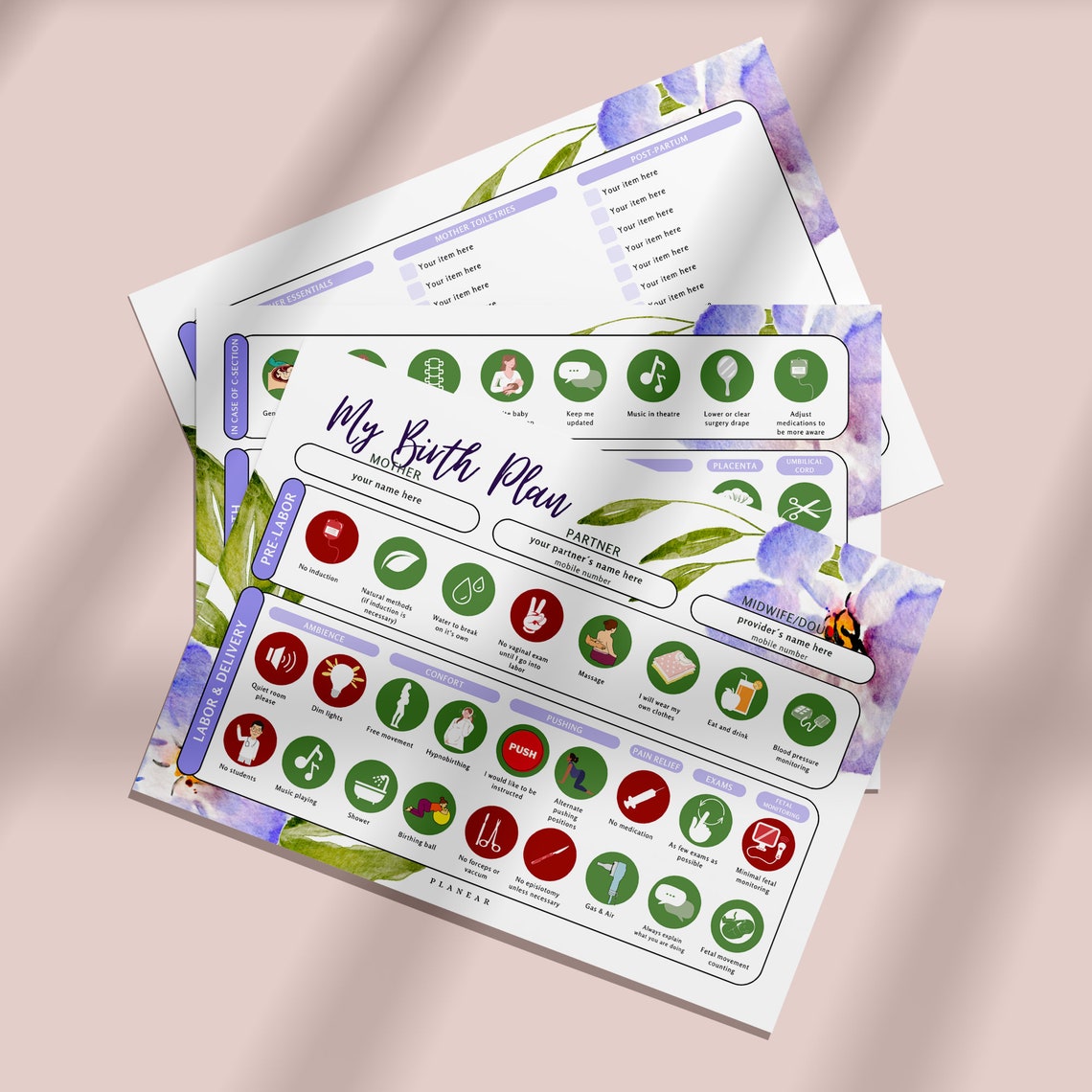 VISUAL BIRTH PLAN Editable & Printable Natural Birth - Etsy