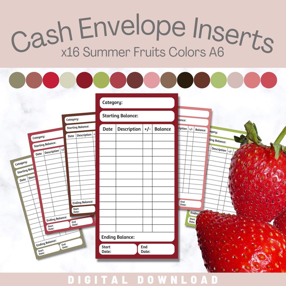 Cash Envelope Inserts, 16 Summer Fruits Tones Budgeting Inserts, A6 ...