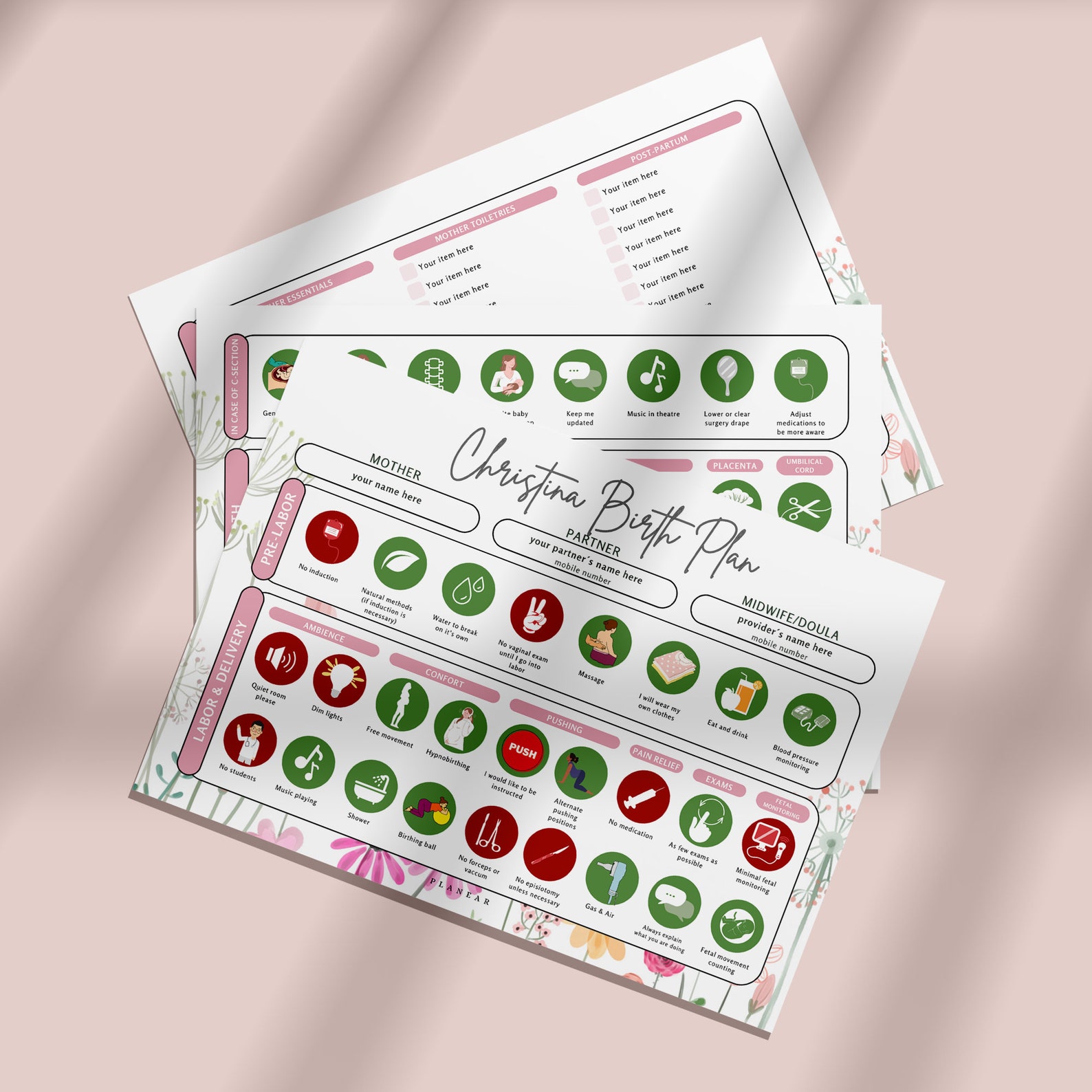 VISUAL BIRTH PLAN Editable & Printable Natural Birth - Etsy