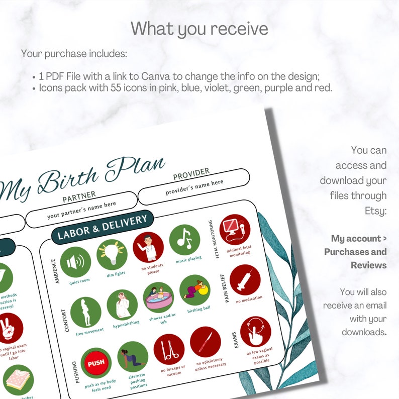 VISUAL BIRTH PLAN Editable & Printable Natural Birth - Etsy