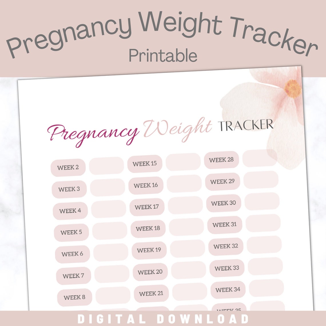 Pregnancy Weight Tracker Printable Healthy Baby Weight Gain - Etsy