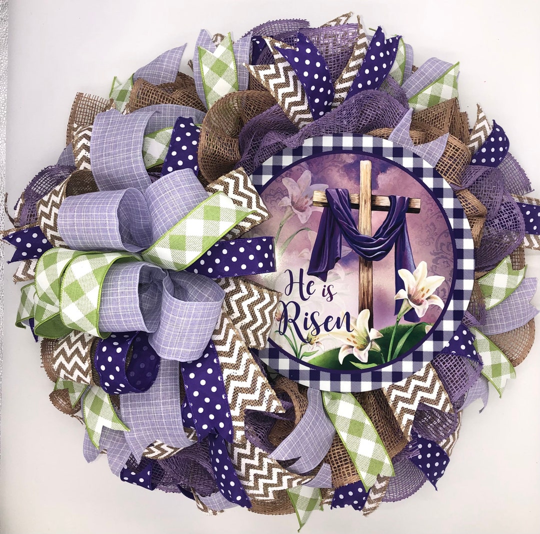 He is Risen Deco Mesh Wreath - Etsy