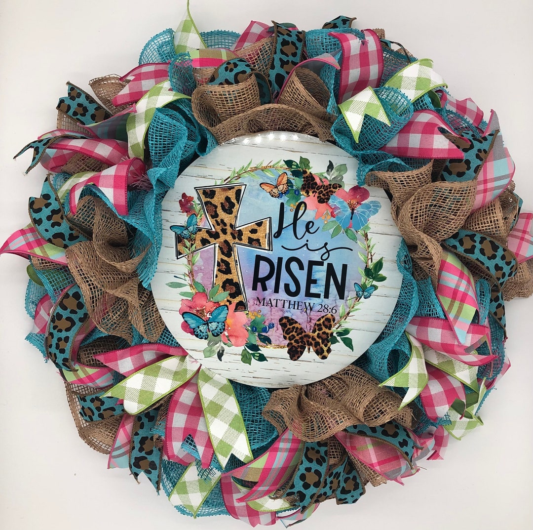 He is Risen Deco Mesh Wreath W/sign - Etsy