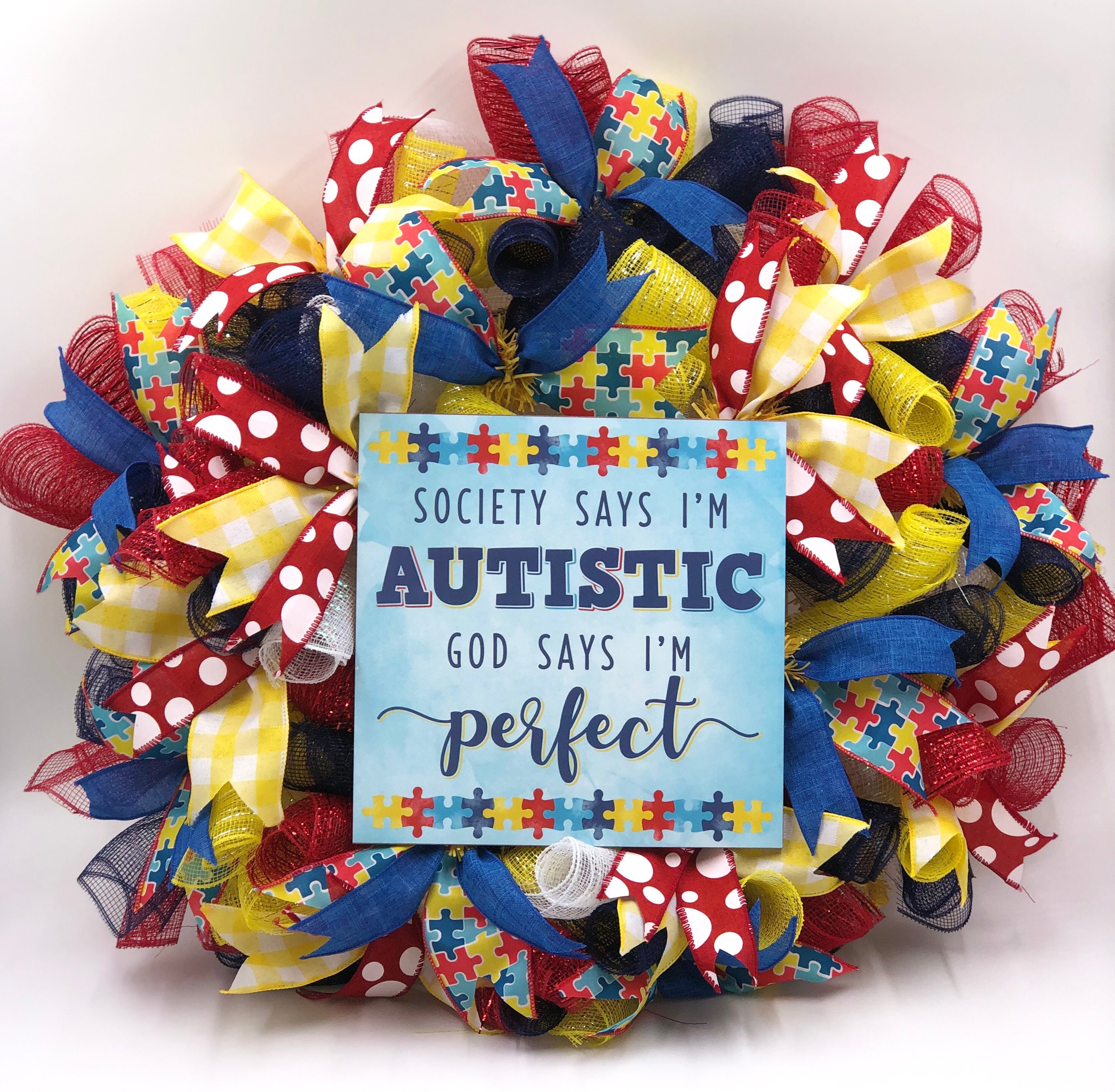 Autism Deco Mesh Wreath W/sign - Etsy