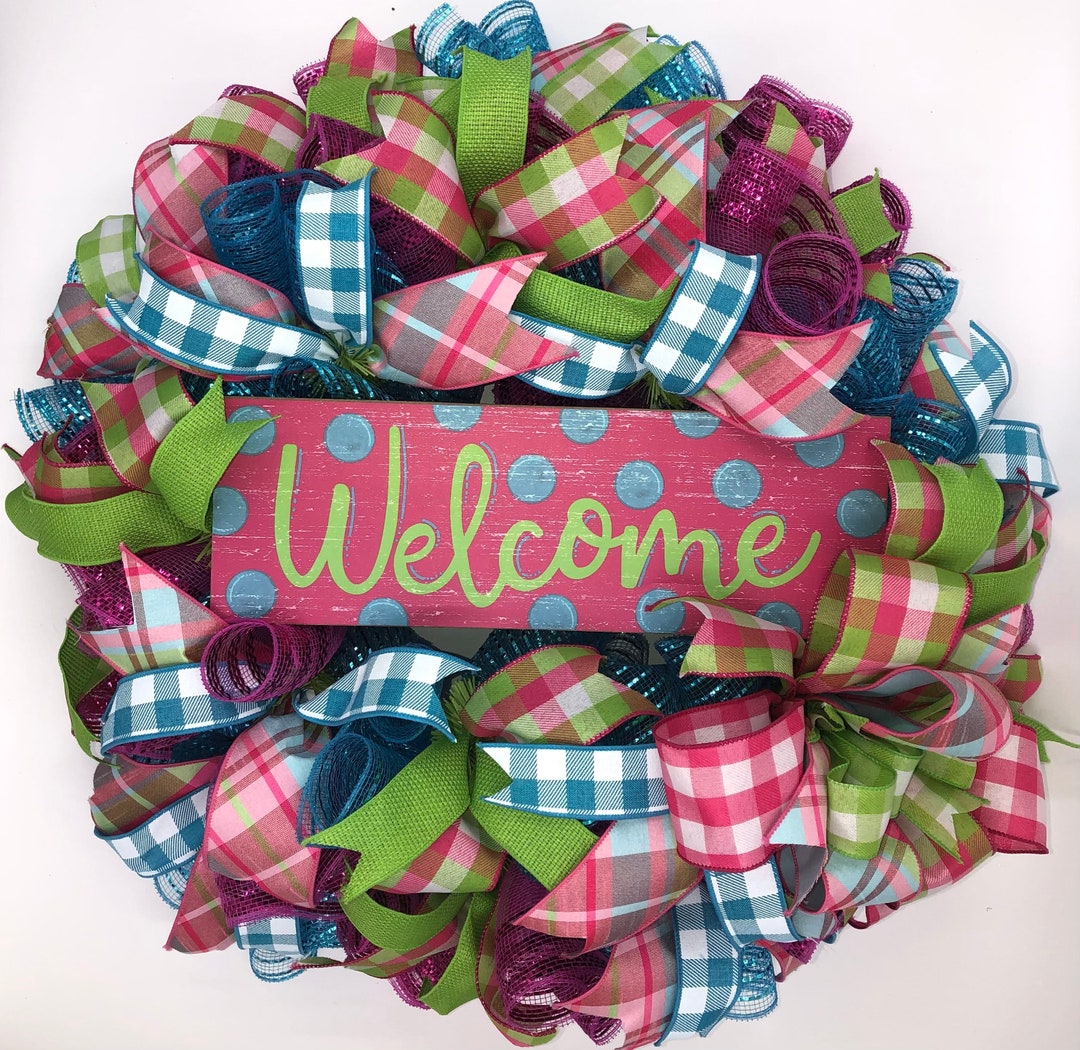 Welcome Deco Mesh Wreath - Etsy