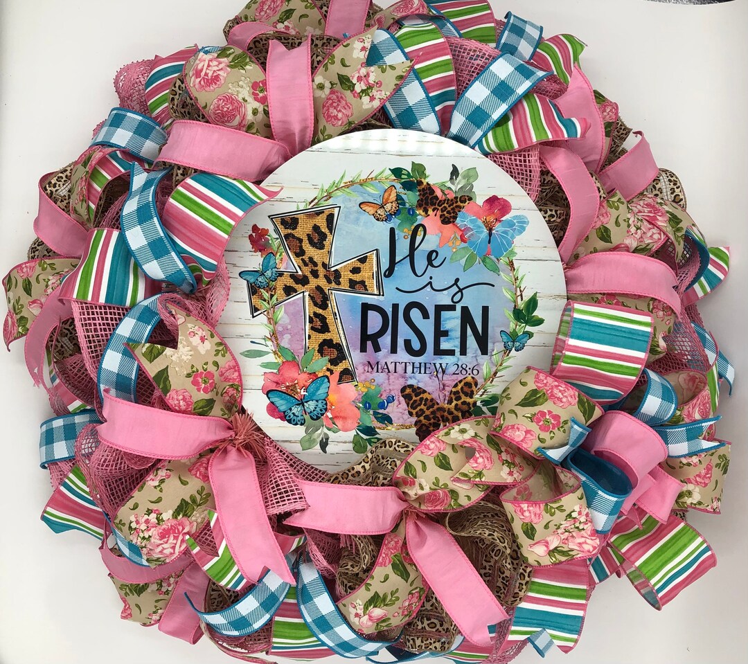 He is Risen Deco Mesh Wreath - Etsy