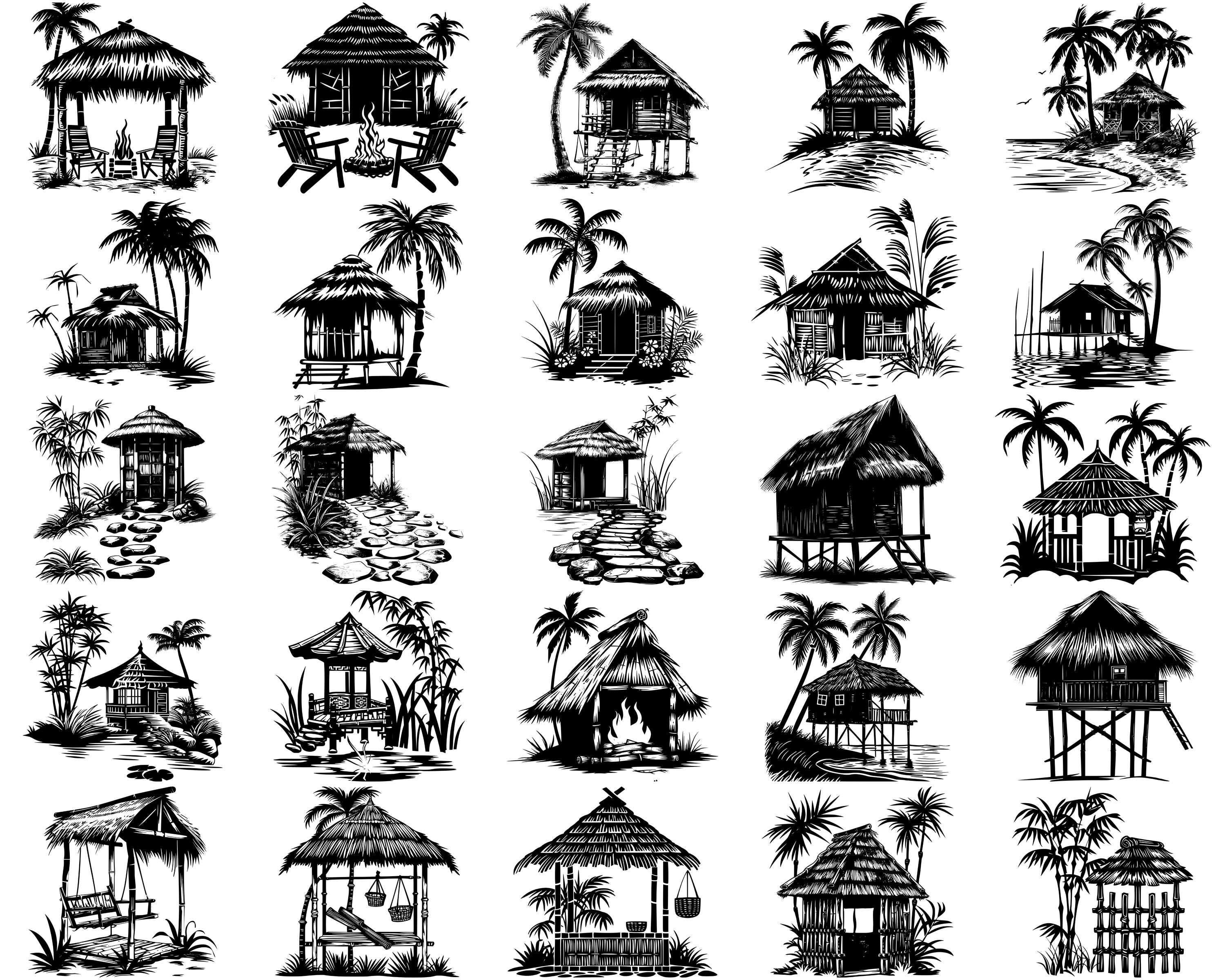 Bamboo Hut SVG Bundle, Set of 100, Instant Digital Download, Png, Svg ...