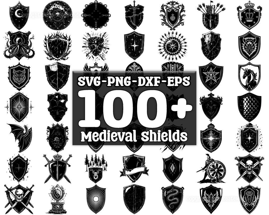 Medieval Shields SVG Bundle, Set of 100, Instant Digital Download, Png ...