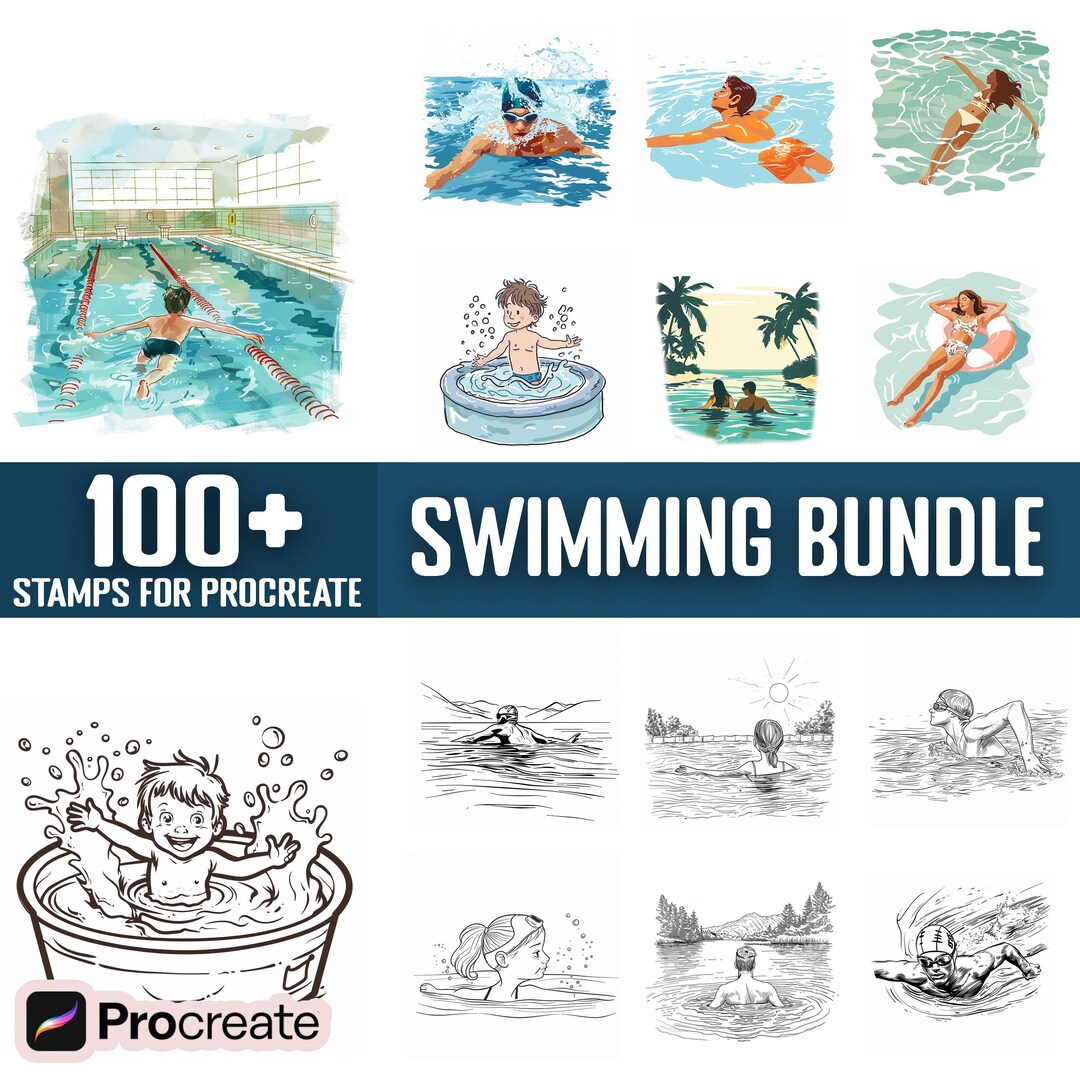 100+ Swimming Bundle Procreate Stamps, Brushes for Procreate, Instant ...