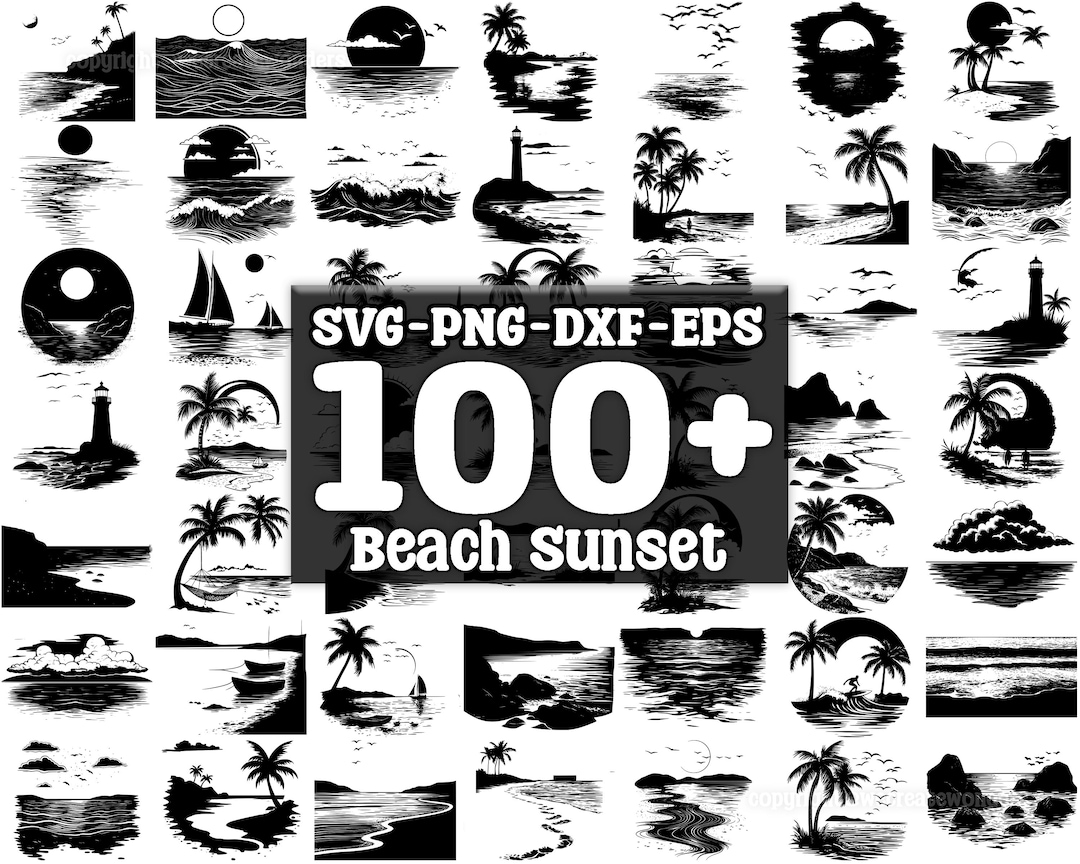 Beach Sunset SVG Bundle, Set of 100, Instant Digital Download, Png, Svg ...