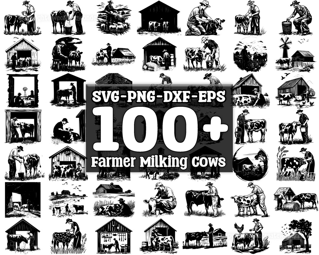 Farmer Milking Cows SVG Bundle, Set of 100, Instant Digital Download ...
