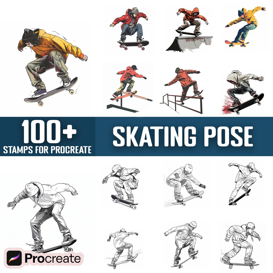 100+ Skating Pose Procreate Stamps, Brushes for Procreate, Instant ...