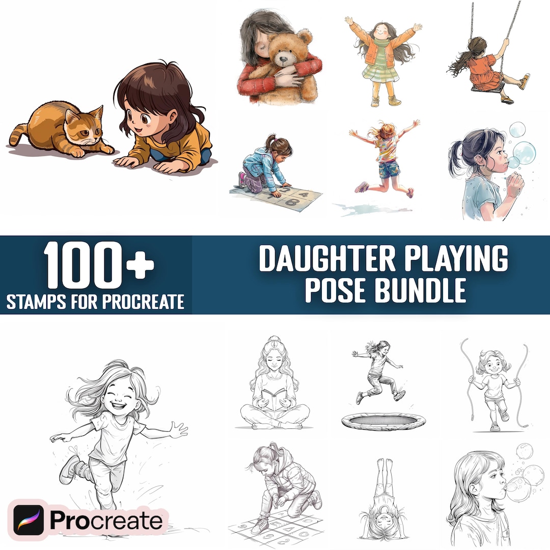 100+ Daughter Playing Pose Procreate Stamps, Brushes for Procreate ...