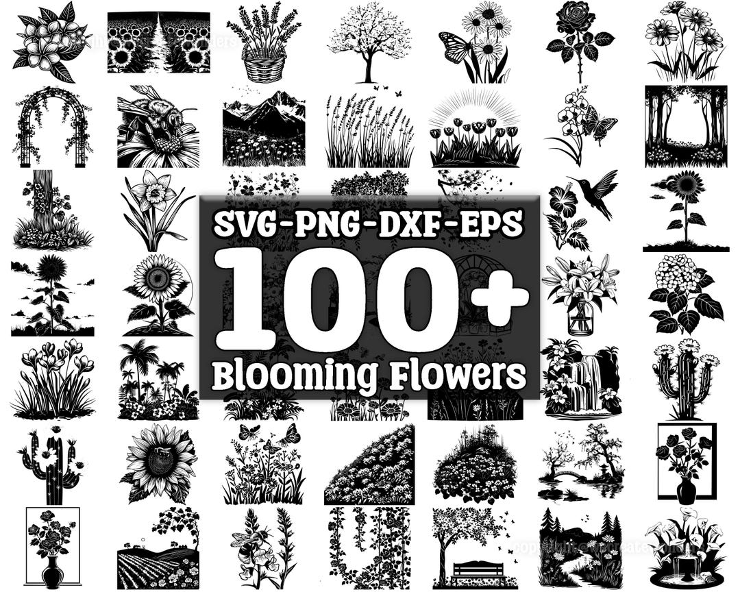Blooming Flowers SVG Bundle, Set of 100, Instant Digital Download, Png ...