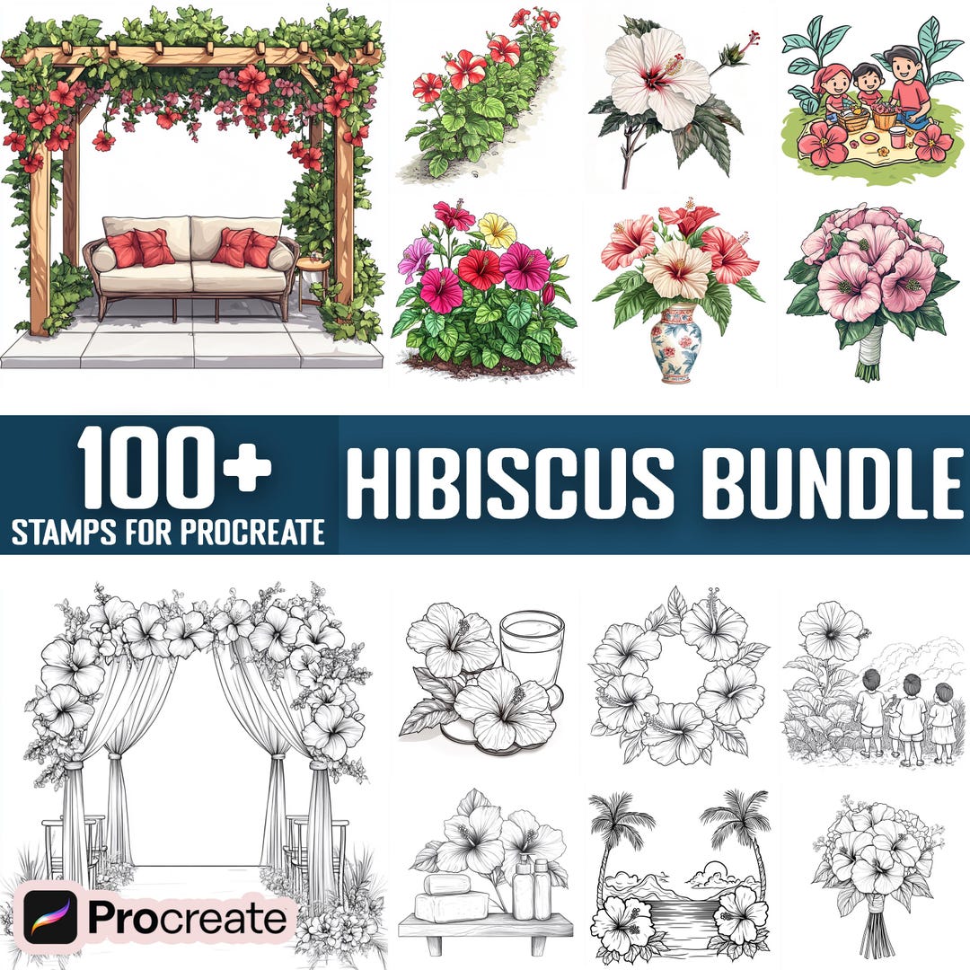 100+ Hibiscus Flower Procreate Stamps, Brushes for Procreate, Instant ...