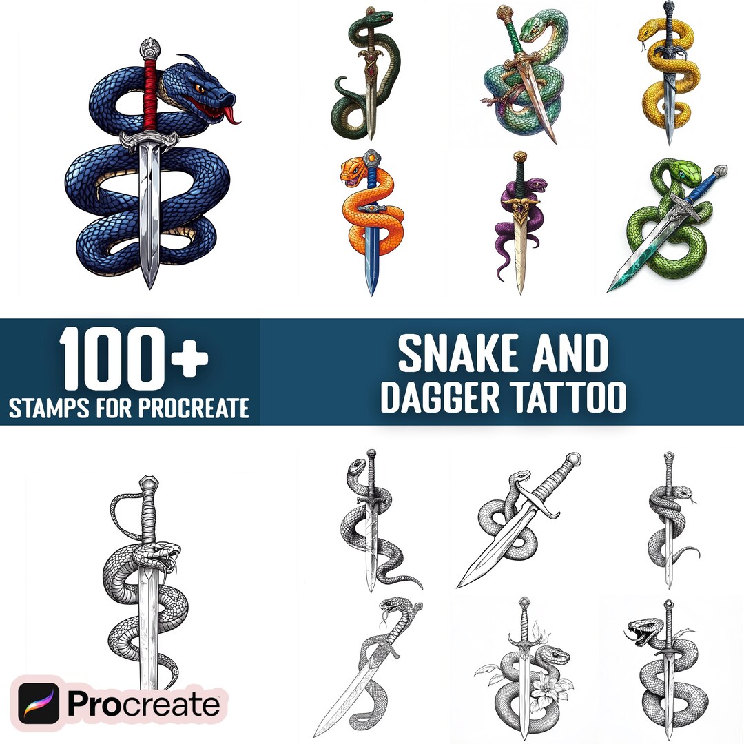 100+ Snake and Dagger Tattoo Procreate Stamps, Brushes for Procreate ...