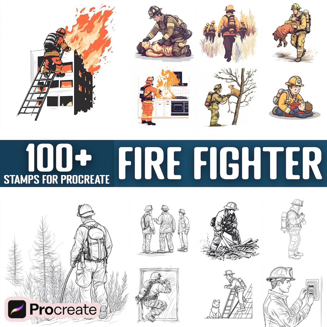100+ Firefighter Procreate Stamps, Brushes for Procreate, Instant ...
