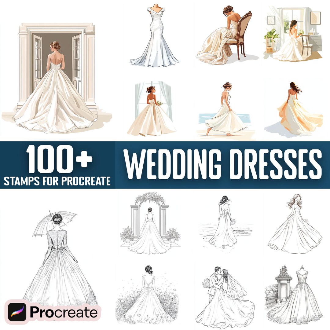 100+ Wedding Dress Procreate Stamps, Brushes for Procreate, Instant ...