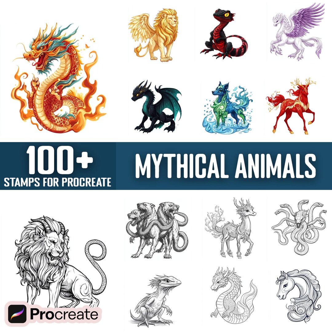100+ Mythical Animals Procreate Stamps, Brushes for Procreate, Instant ...