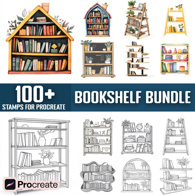 Library Bookshelf Stamp - Etsy