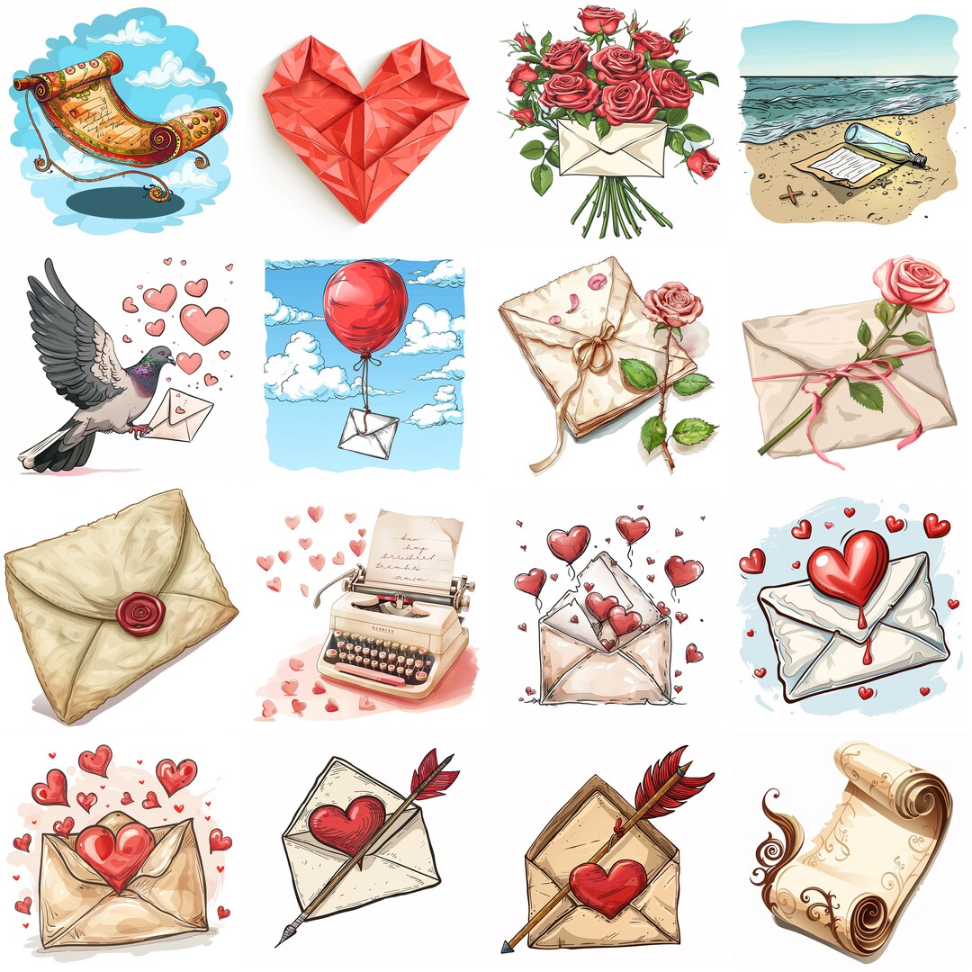 16 Love Letter Collection Clipart, Romantic Letter Clipart Bundle ...