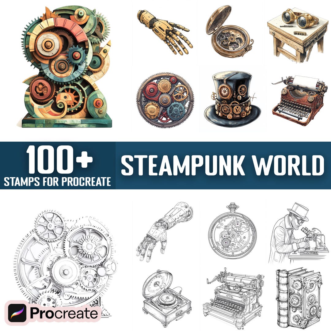 100 Steampunk World Procreate Stamps, Brushes for Procreate, Instant ...