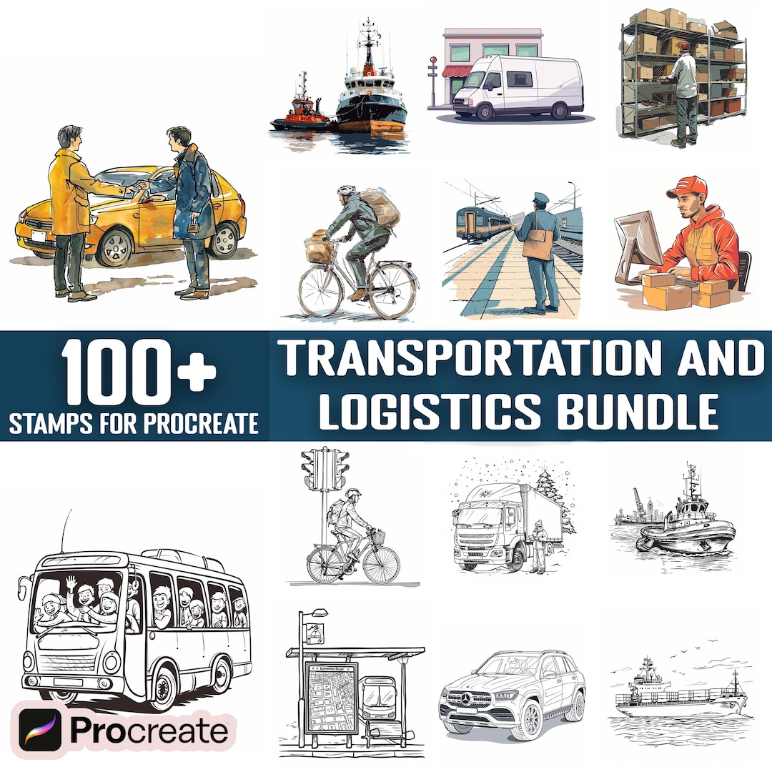 100+ Transport and Logistics Procreate Stamps, Brushes for Procreate ...