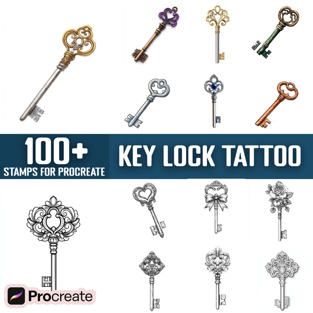 100+ Key Lock Tattoo Procreate Stamps, Brushes for Procreate, Instant ...