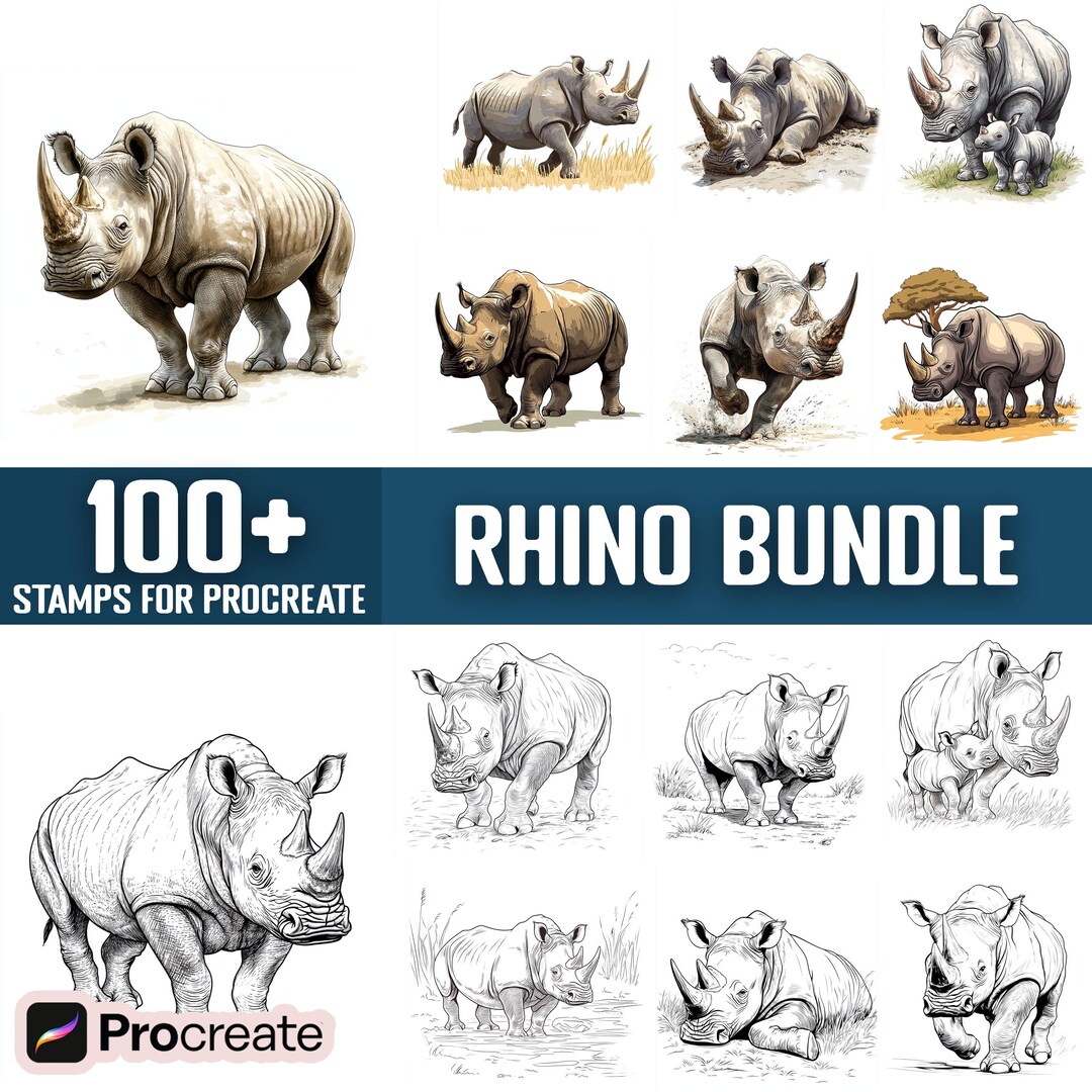 100 Rhino Bundle Procreate Stamps, Brushes for Procreate, Instant ...