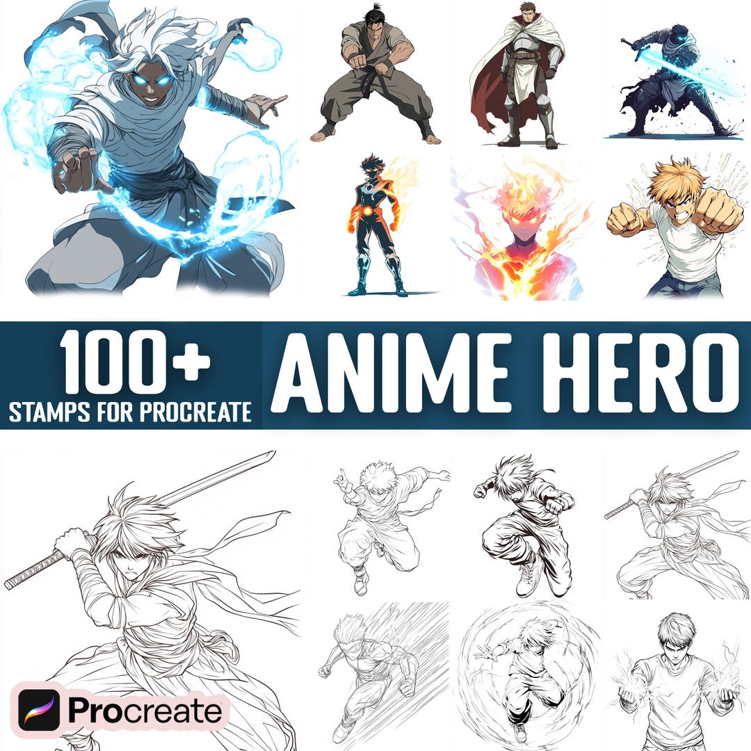 100+ Anime Hero Procreate Stamps, Brushes for Procreate, Instant ...