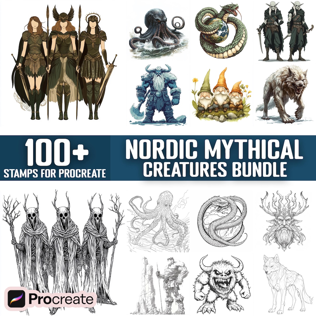 100+ Nordic Mythical Creatures Procreate Stamps, Brushes for Procreate ...