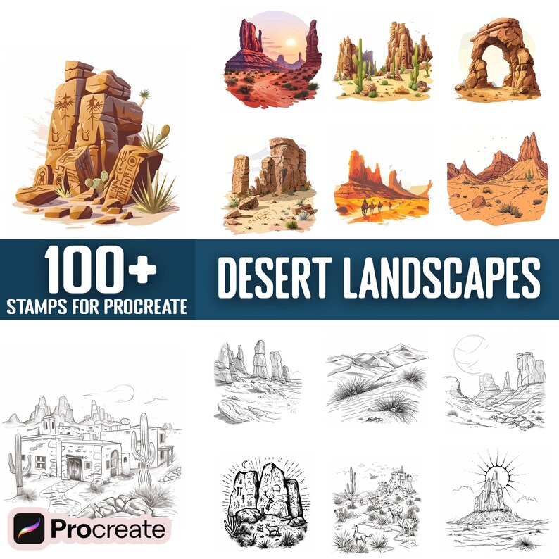 100+ Desert Landscape Procreate Stamps, Brushes for Procreate, Instant ...