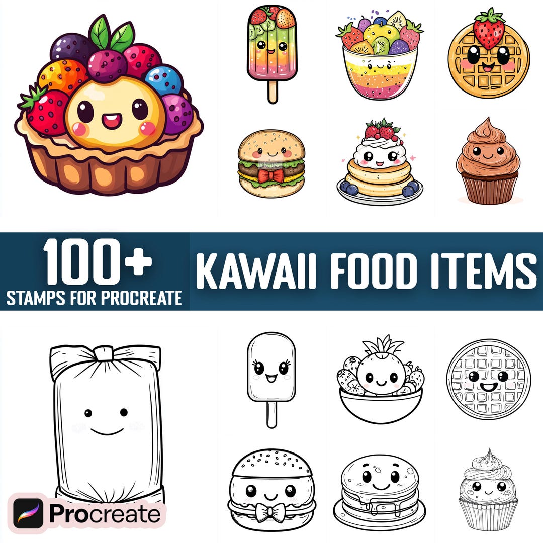 100+ Kawaii Food Items Procreate Stamps, Brushes for Procreate, Instant ...
