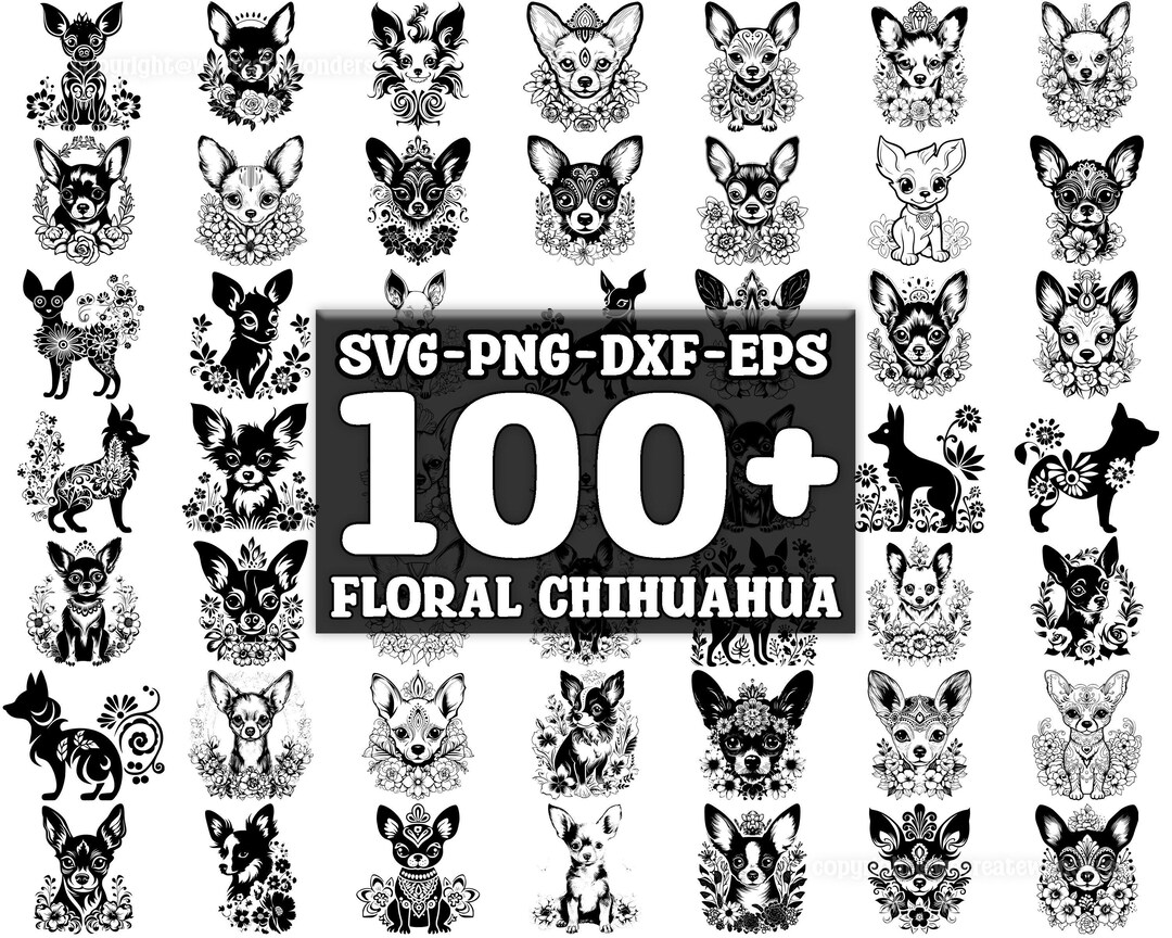 Floral Chihuahua SVG Bundle, Set of 100, Instant Digital Download, Png ...