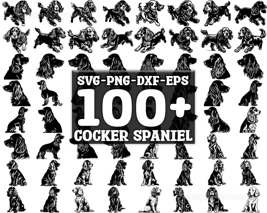 Cocker Spaniel SVG Bundle, Set of 100, Instant Digital Download, Png ...