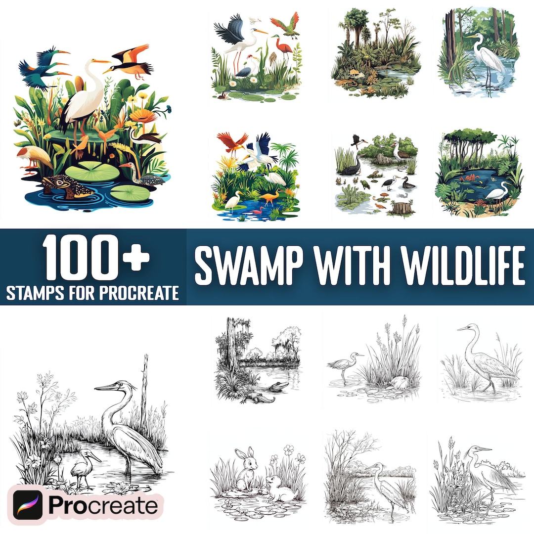 100+ Swamp of Wildlife Procreate Stamps, Brushes for Procreate, Instant ...