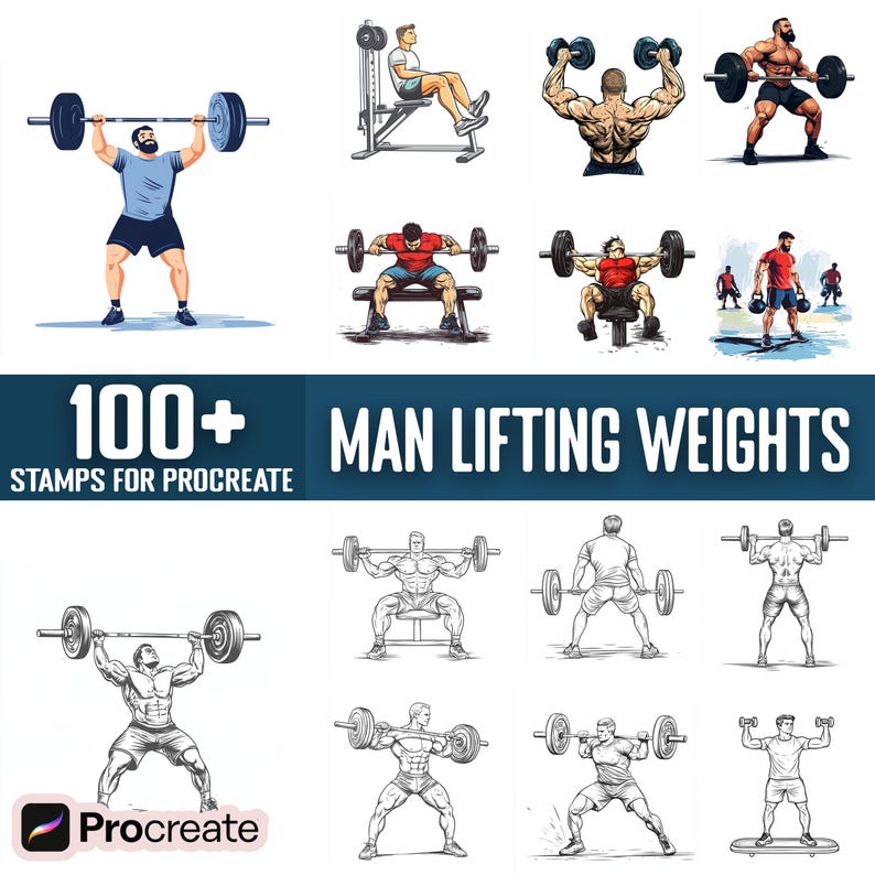 100+ Man Lifting Weights Procreate Stamps, Brushes for Procreate ...