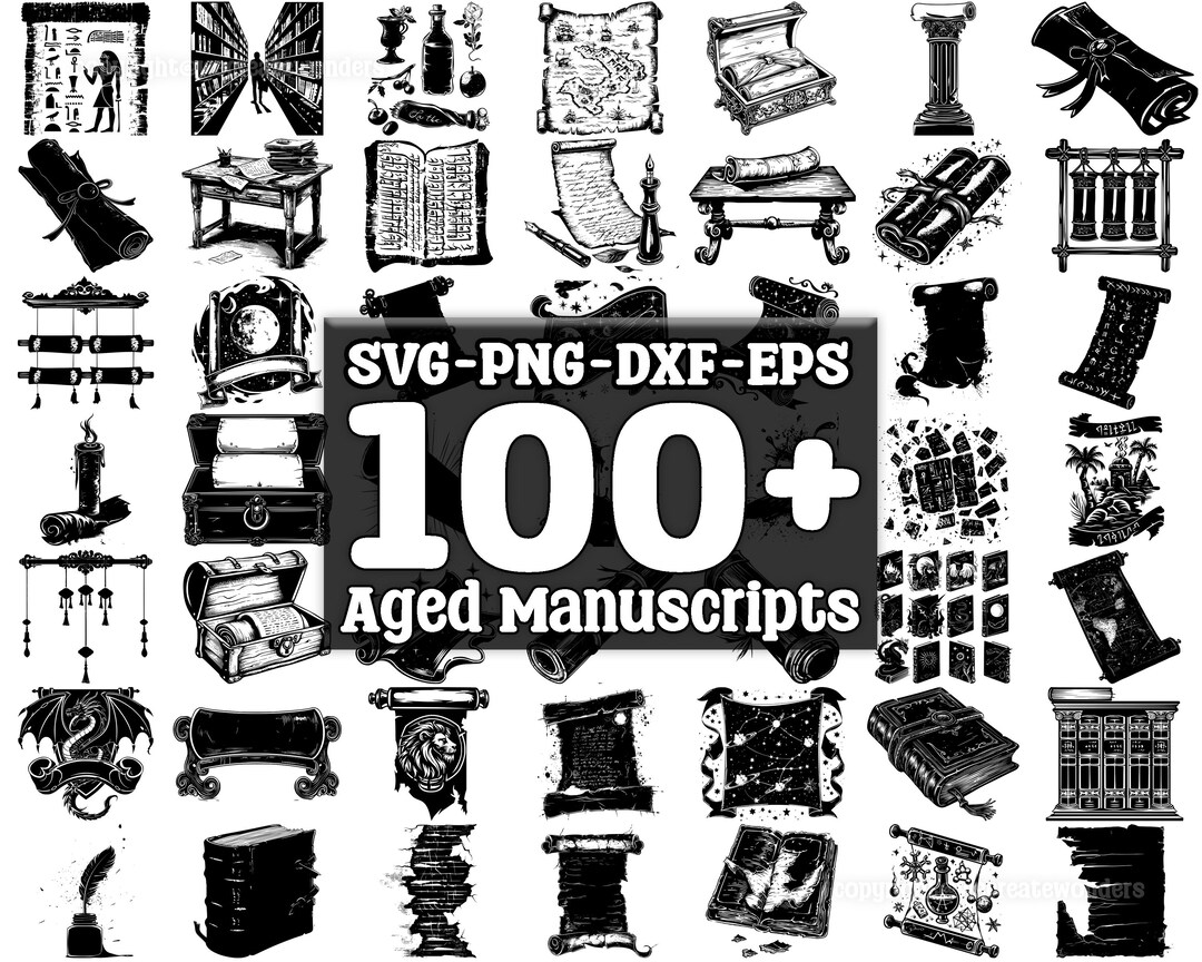 Aged Manuscripts SVG Bundle, Set of 100, Instant Digital Download, Png ...