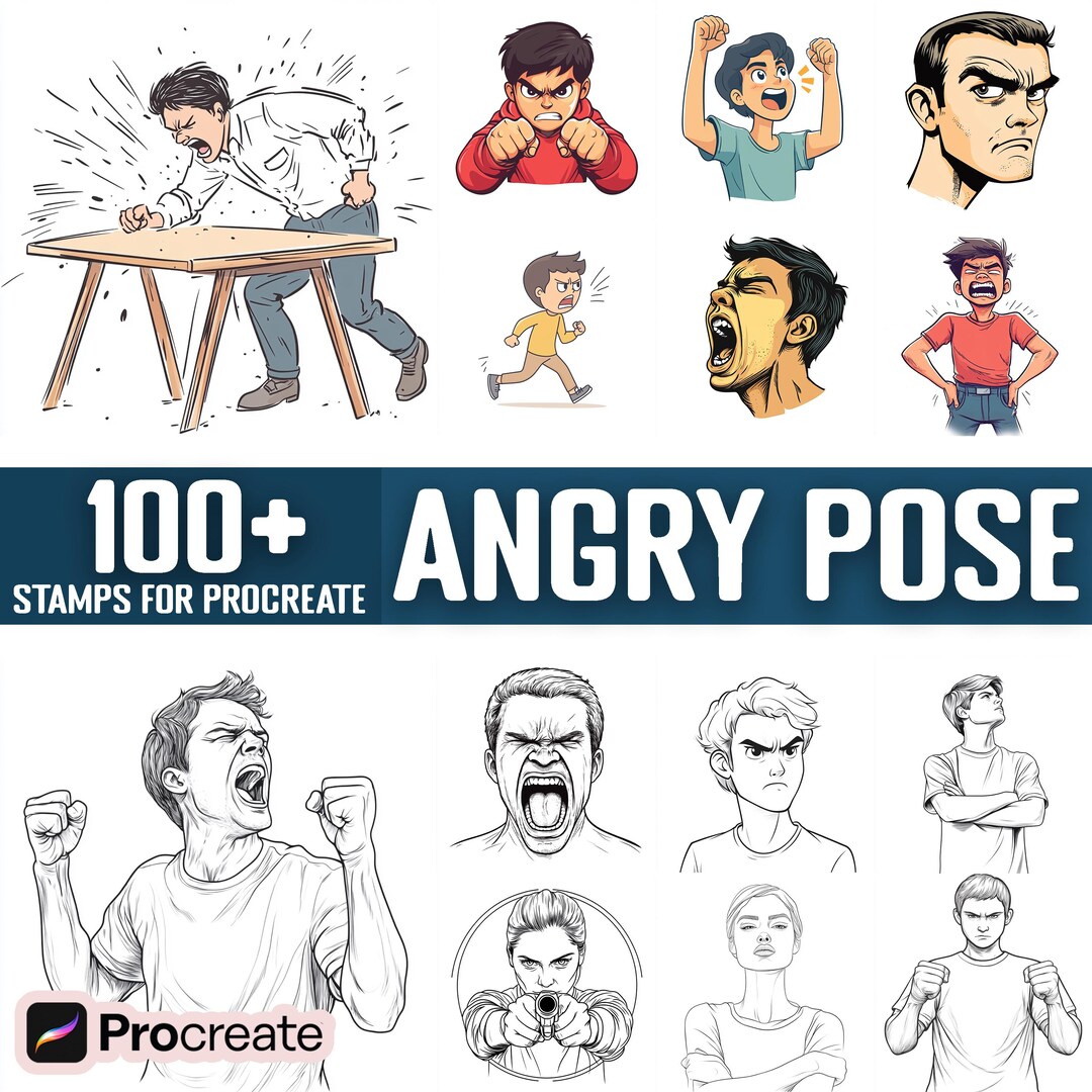 100+ Angry Pose Procreate Stamps, Brushes for Procreate, Instant ...