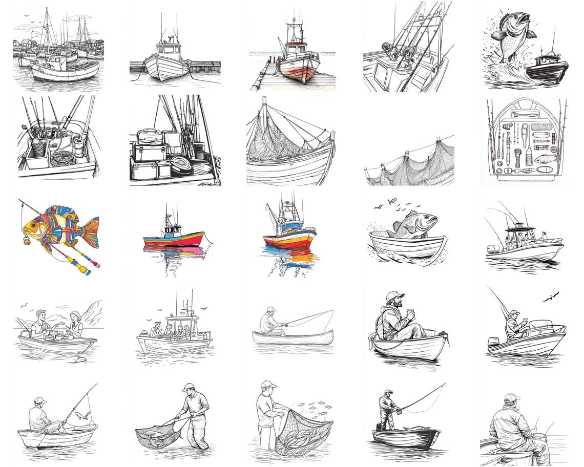 100+ Fishing Boat Procreate Stamps, Brushes for Procreate, Instant ...