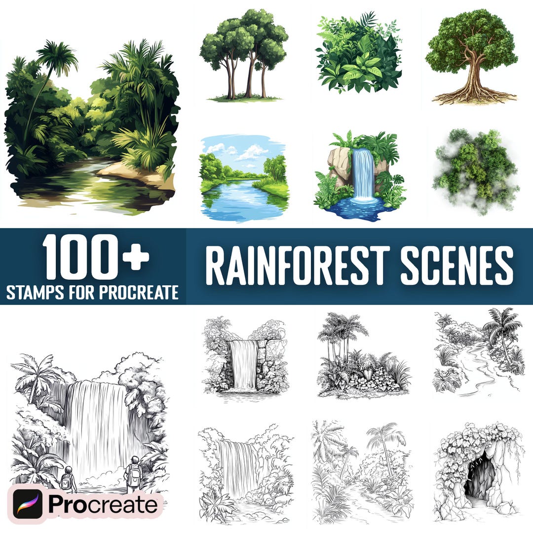 100+ Rainforest Bundle Procreate Stamps, Brushes for Procreate, Instant ...