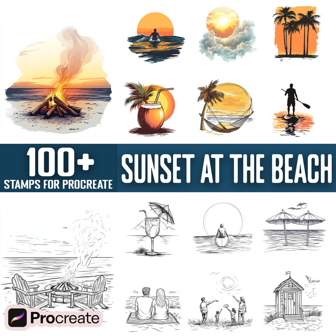 100+ Sunset at the Beach Procreate Stamps, Brushes for Procreate ...