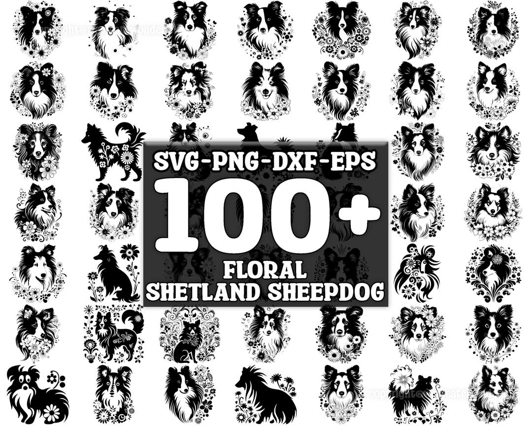 Floral Shetland Sheepdog SVG Bundle, Set of 100, Instant Digital ...