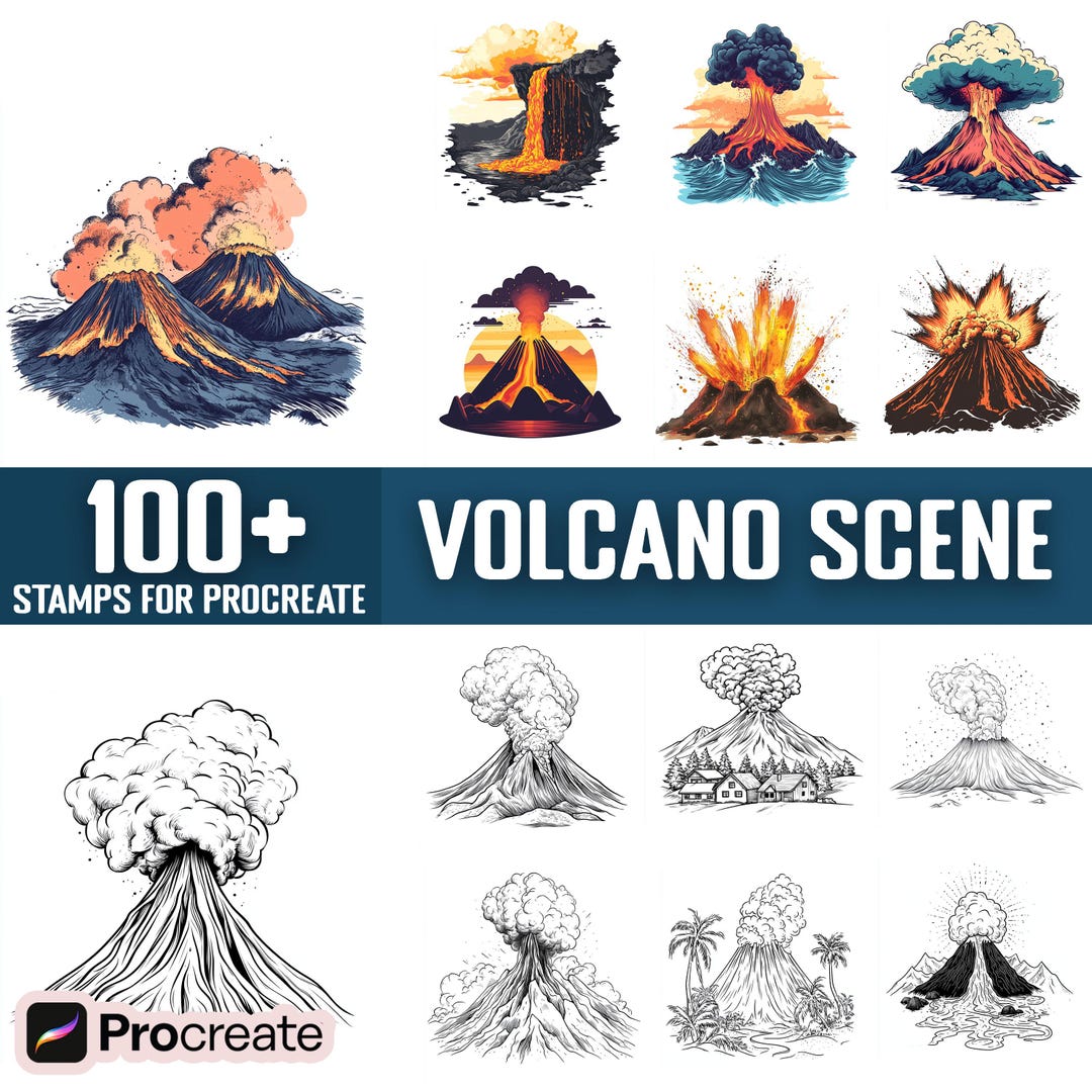 100+ Volcano Scene Procreate Stamps, Brushes for Procreate, Instant ...