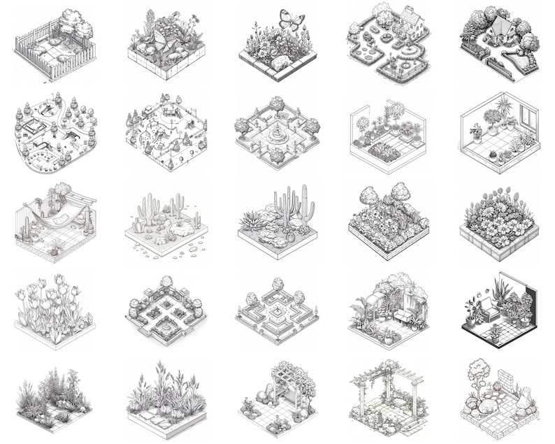 100+ Isometric Gardens Procreate Stamps, Brushes for Procreate, Instant ...