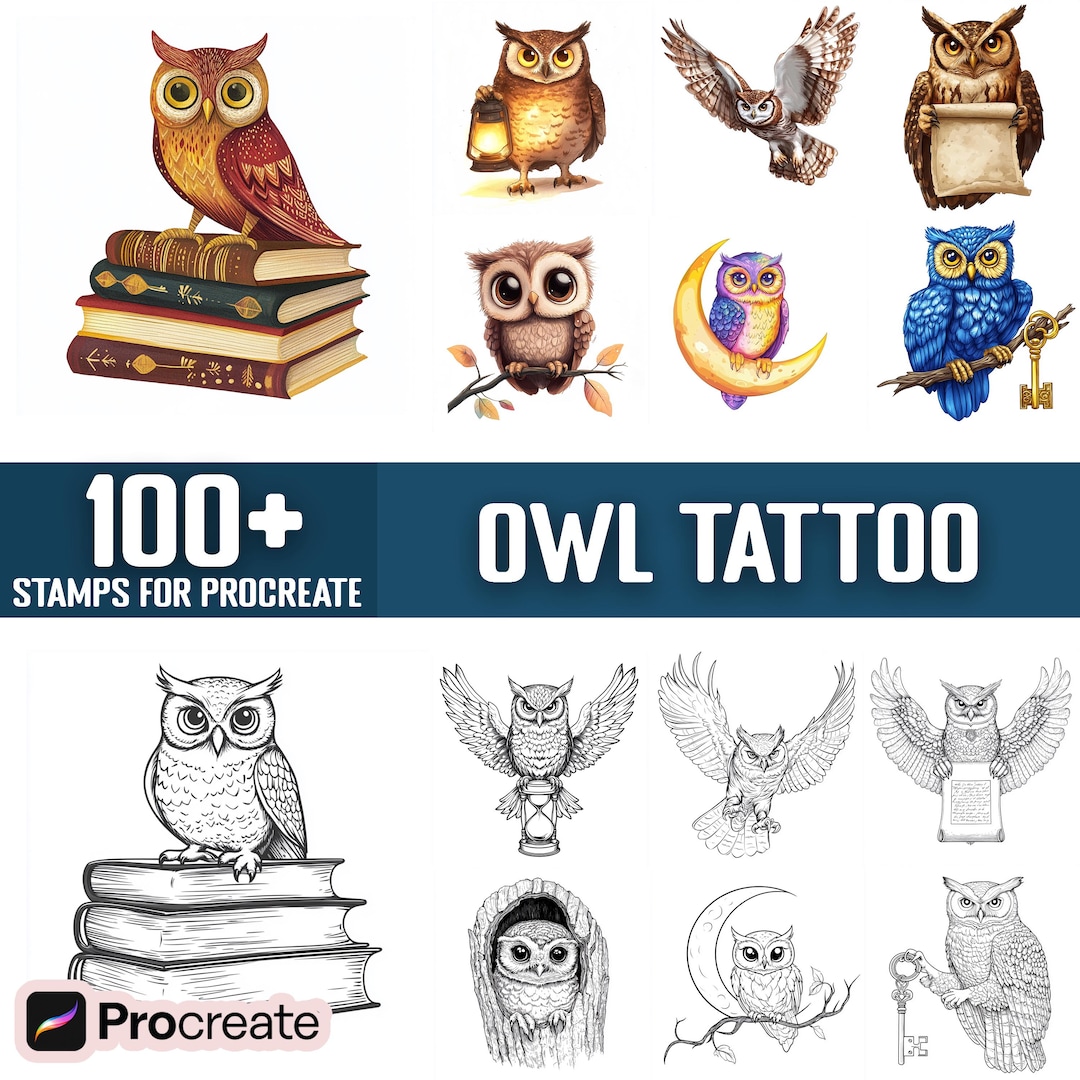 100+ Owl Tattoo Procreate Stamps, Brushes for Procreate, Instant ...