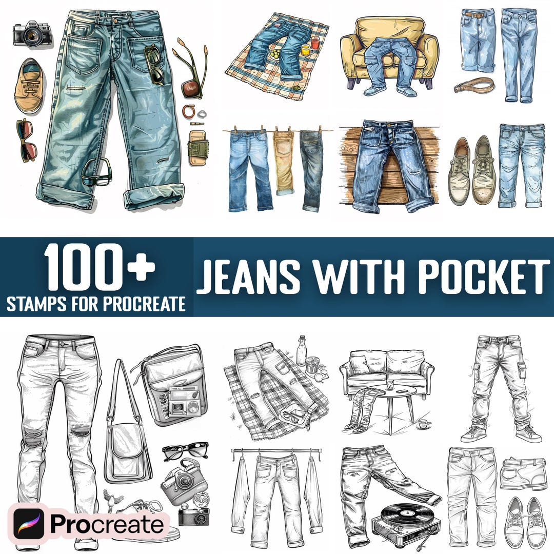 100+ Jeans With Pocket Procreate Stamps, Brushes for Procreate, Instant ...