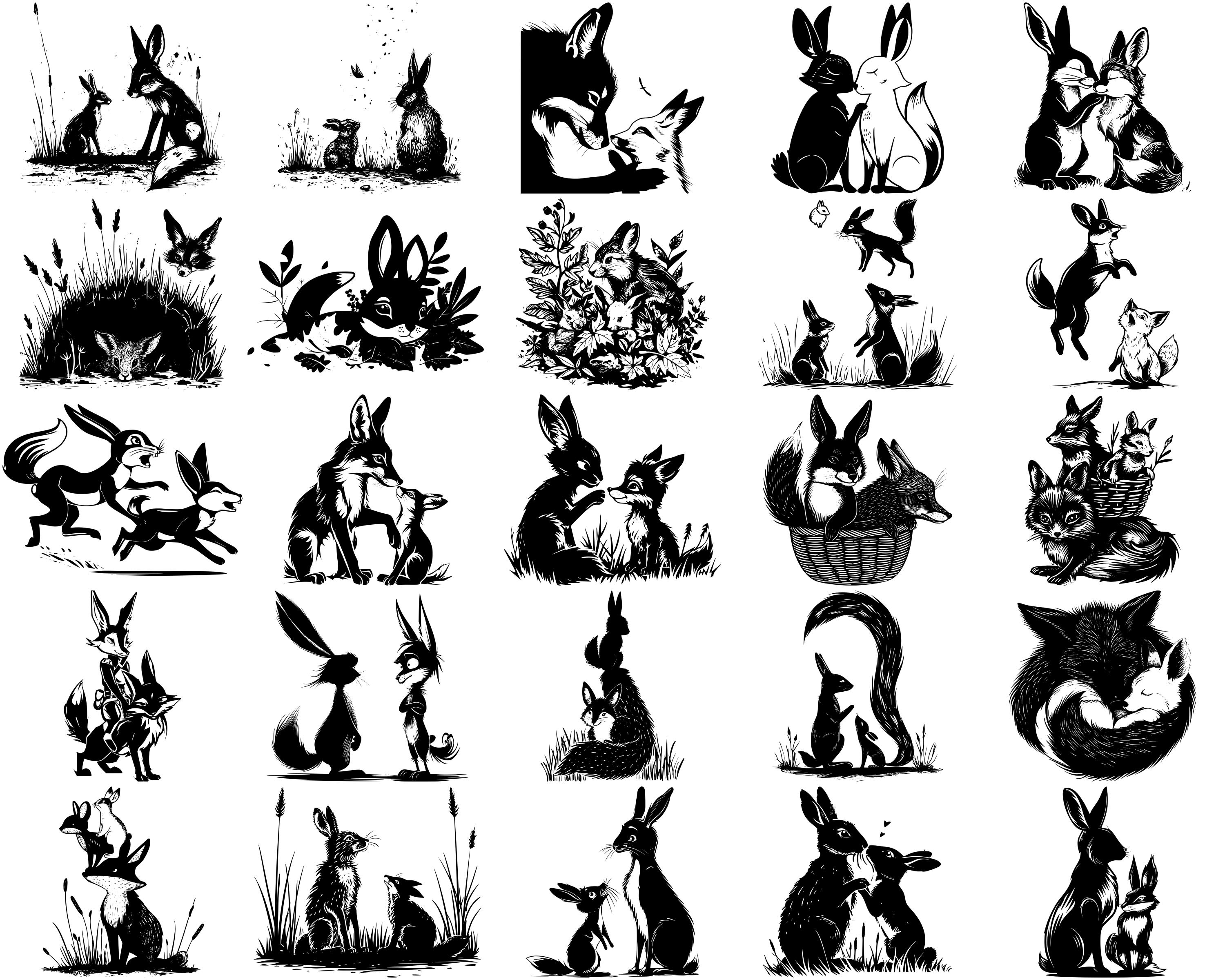 Fox and Rabbit Inspirations SVG Bundle, Set of 100, Instant Digital ...