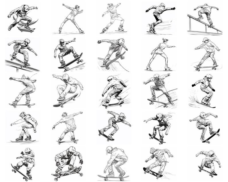 100+ Skating Pose Procreate Stamps, Brushes for Procreate, Instant ...