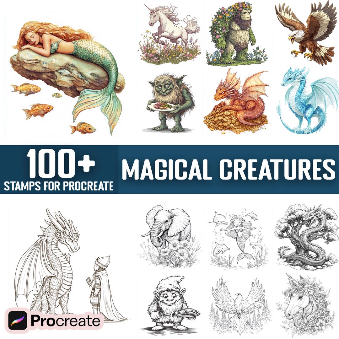 100+ Magical Creature Procreate Stamps, Brushes for Procreate, Instant ...
